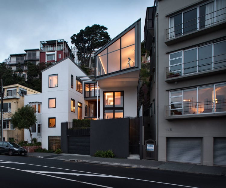 A Wellington home playfully contrasts public and private living
