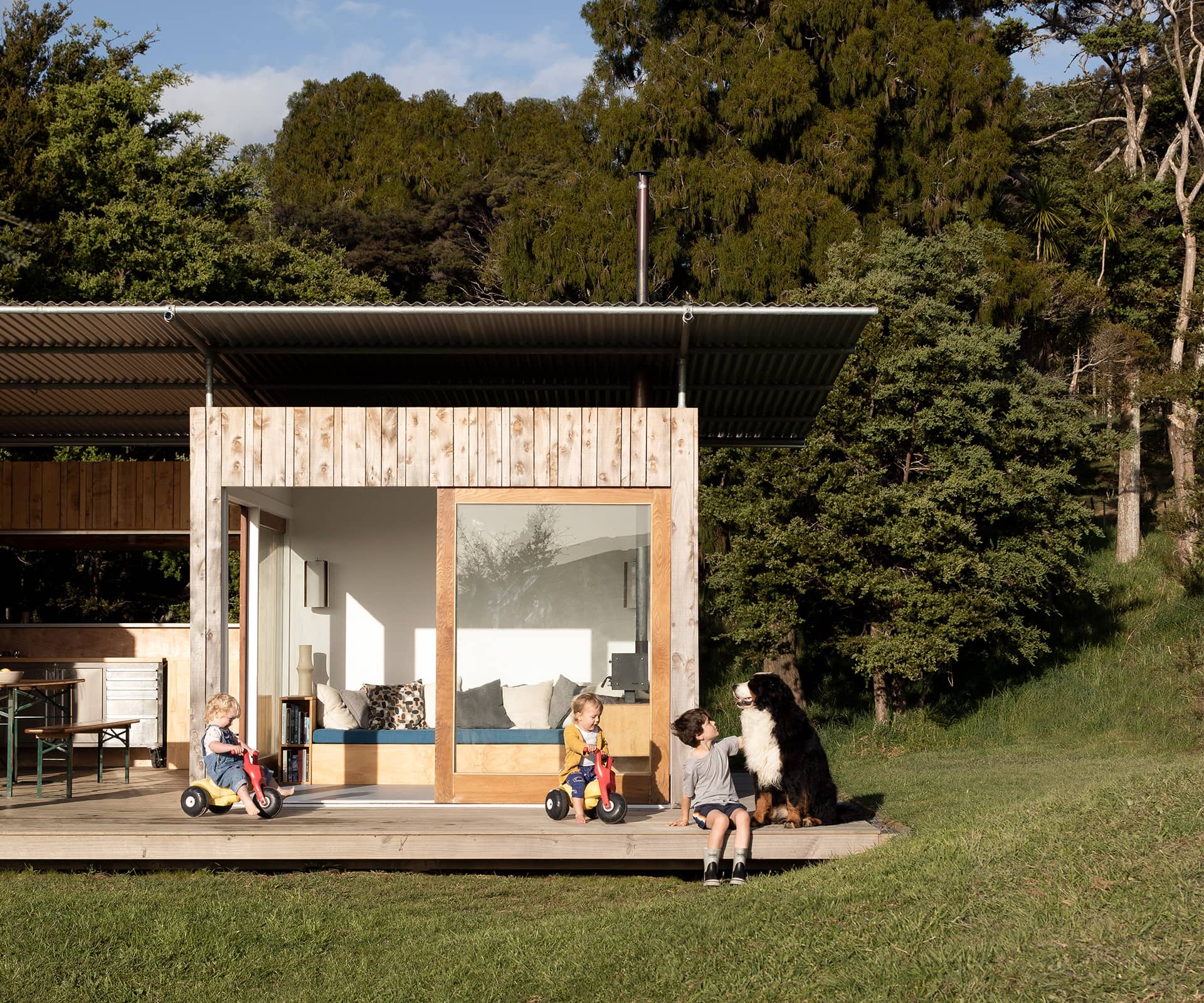 This self-built summer cabin has a kitchen that's open to the elements