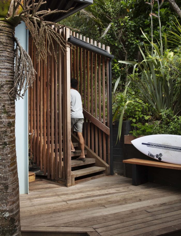 Inside a floating sleepout nestled among the Piha bush